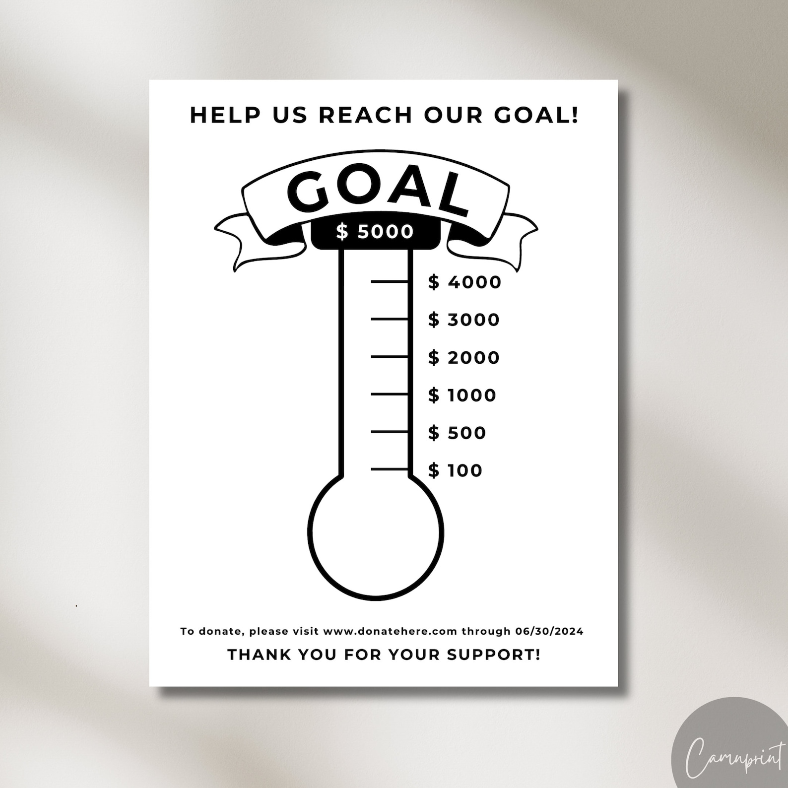 Fundraising Thermometer for Nonprofit Fundraiser Tracker, Fundraising ...