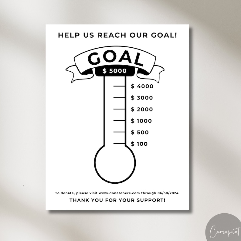Fundraising Thermometer for Nonprofit Fundraiser Tracker, Fundraising ...