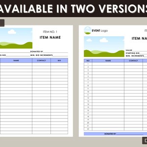 Editable Silent Auction Bid Sheet, Silent Auction Sign up Sheet ...