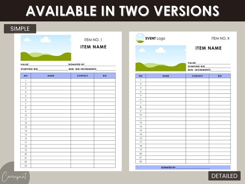 Editable Silent Auction Bid Sheet, Silent Auction Sign up Sheet ...