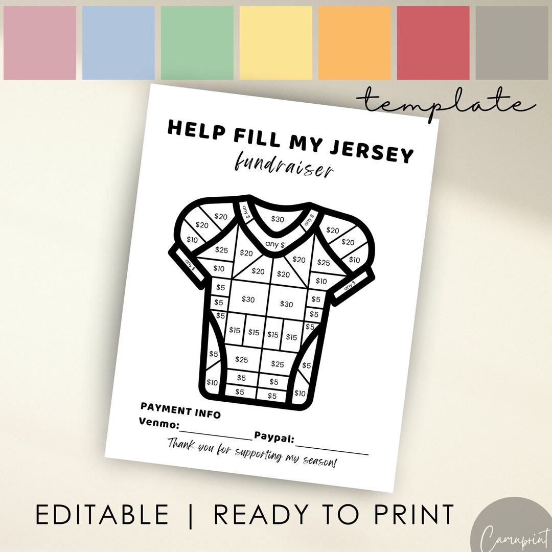 Fill My Jersey Fundraiser Form for Football Fundraiser Editable for ...
