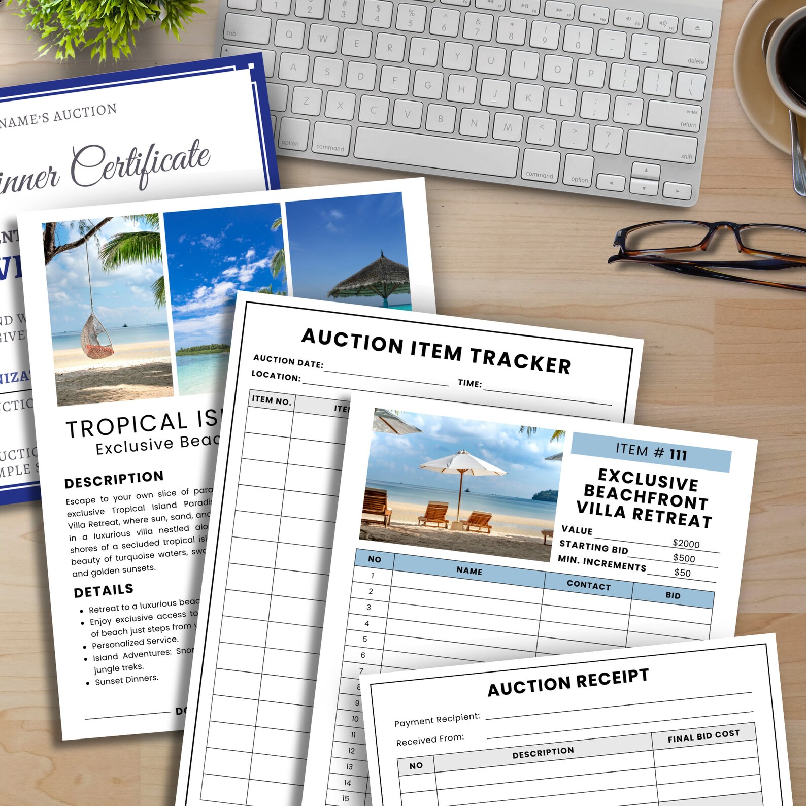 Editable Auction Bundle Item Description Sheet, Auction Bid Sheet ...