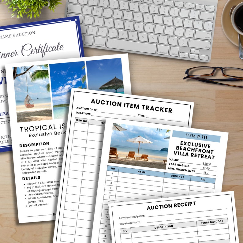 Editable Auction Bundle Item Description Sheet, Auction Bid Sheet ...