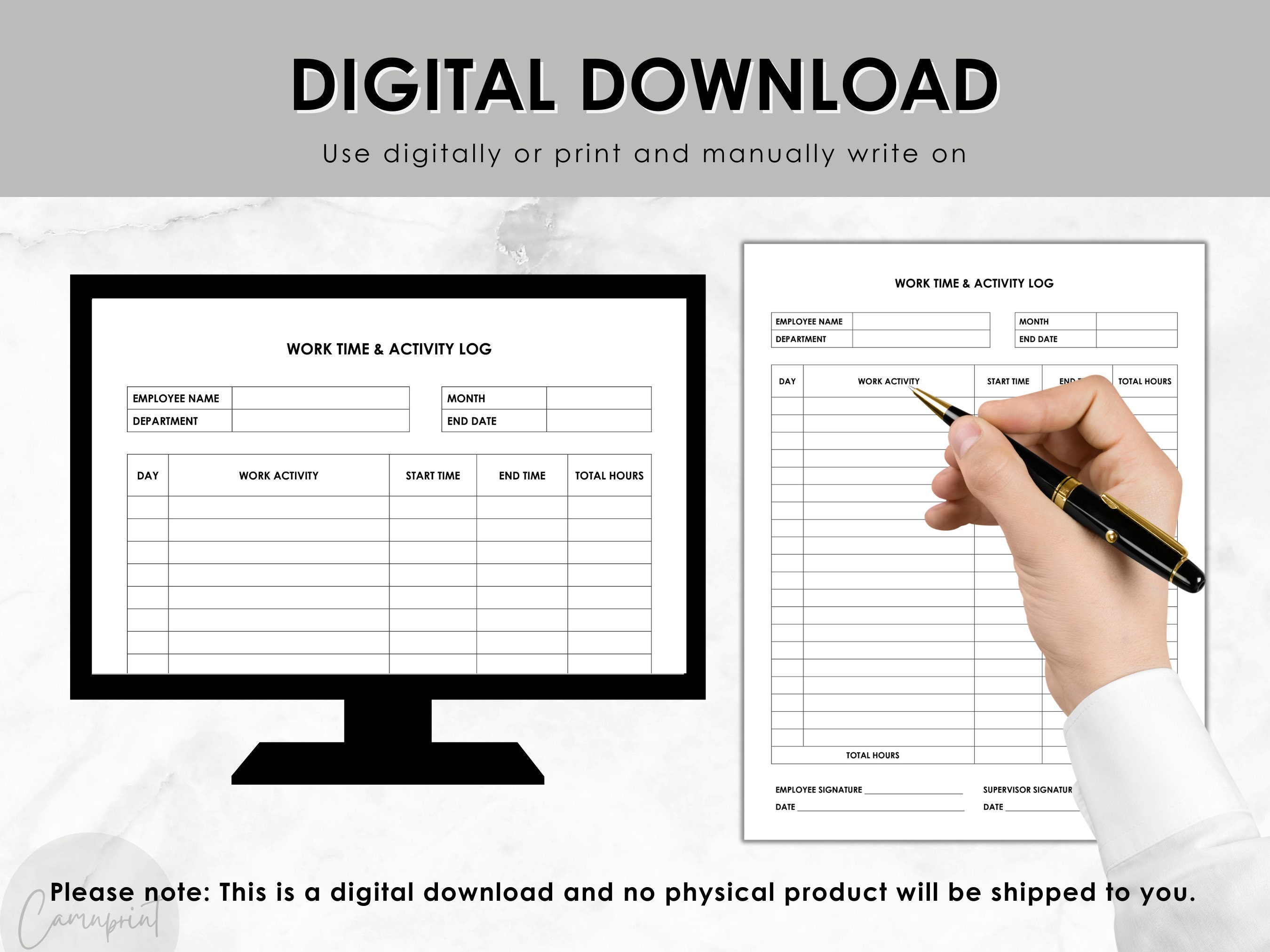 Employee Time Sheet Editable, Printable Time Card, Work Time Tracker ...