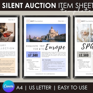 Editable Silent Auction Item Description Sheet, Auction Info Sheet ...