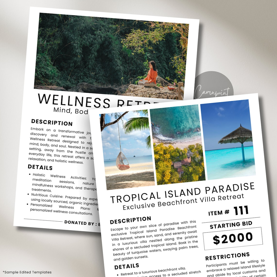 Editable Silent Auction Item Description Sheet, Auction Info Sheet ...