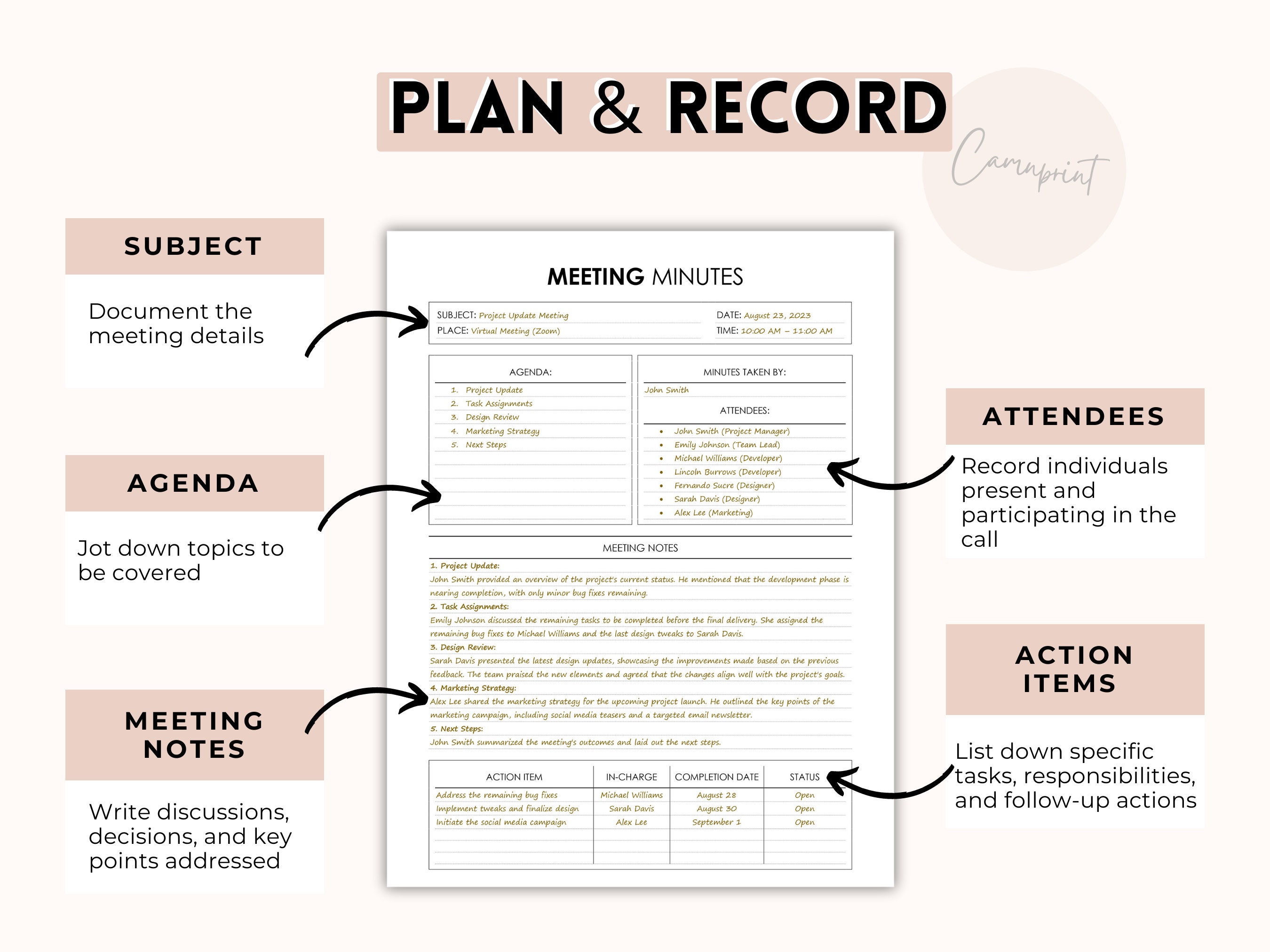 Meeting Minutes Template Meeting Notes Template Project - Etsy