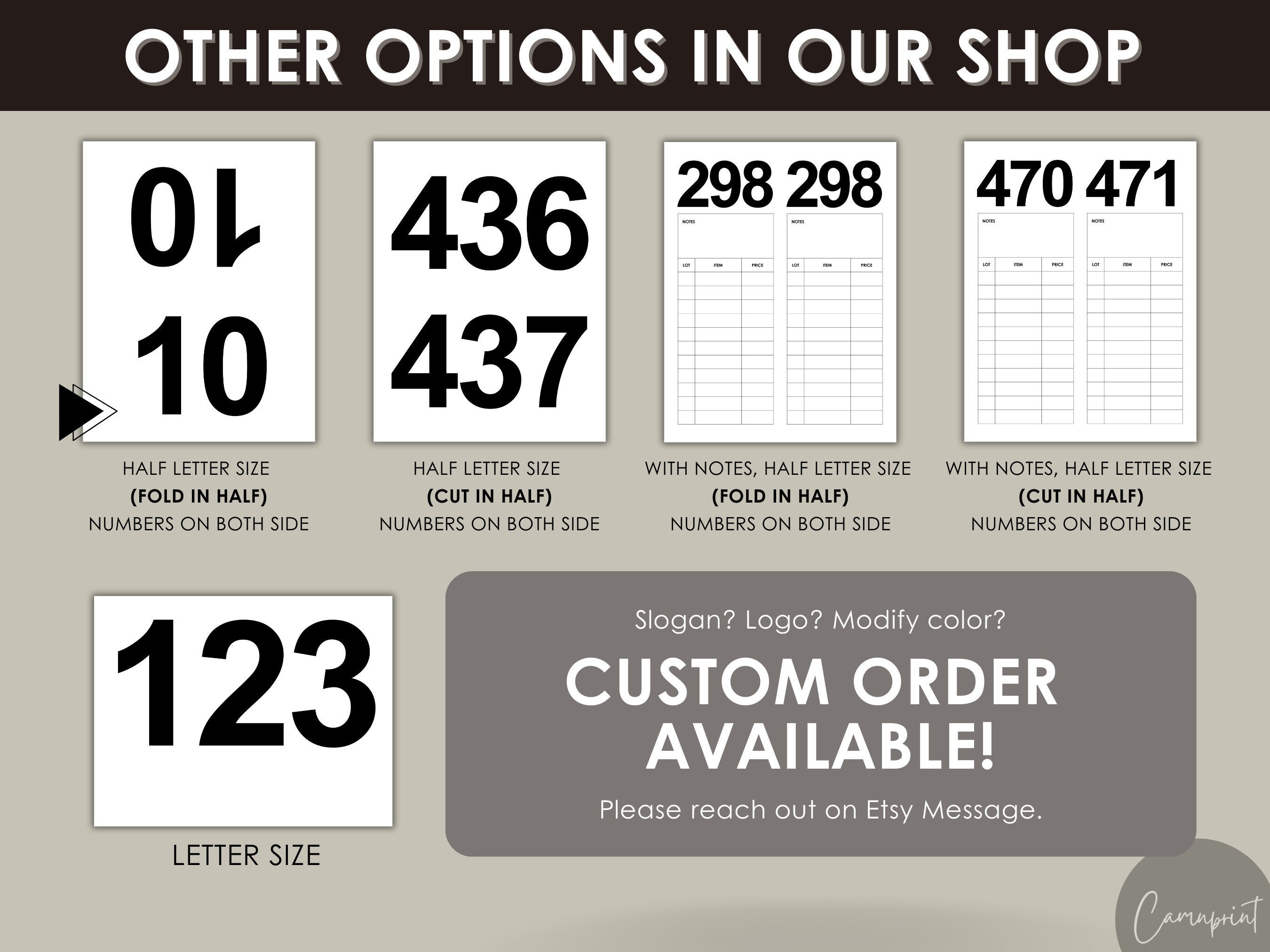 Auction Bid Card Printable, Fundraising Numbers, Numbered Cards ...