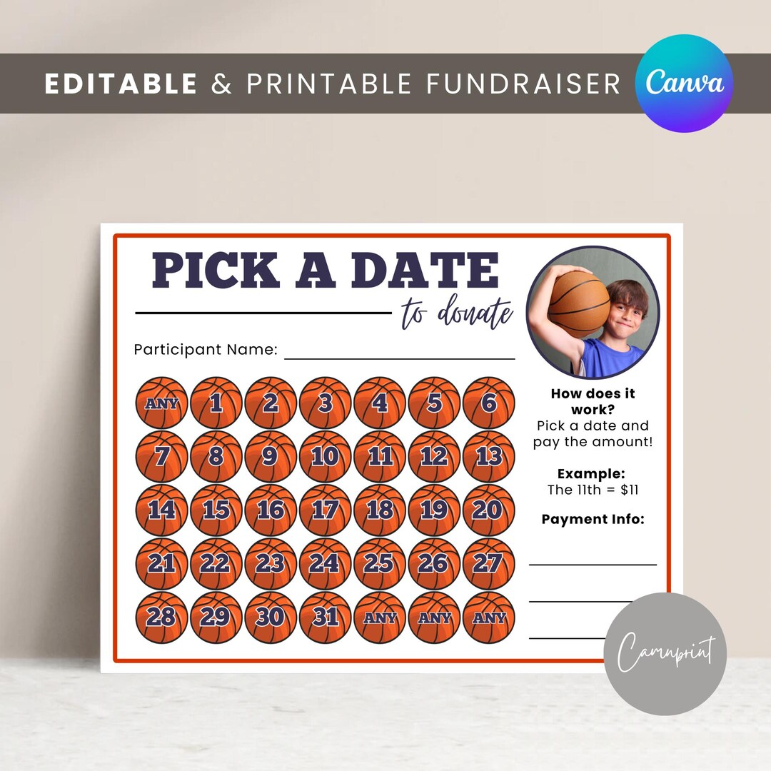 Basketball Fundraiser Calendar Sports Fundraiser Template, Pick a Date ...