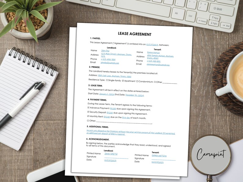 Simple One Page Lease Agreement, Printable Rental Agreement, Editable ...