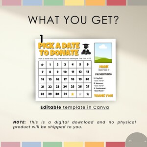 Graduation Fundraiser Pick a Date to Donate Calendar Fundraiser for ...