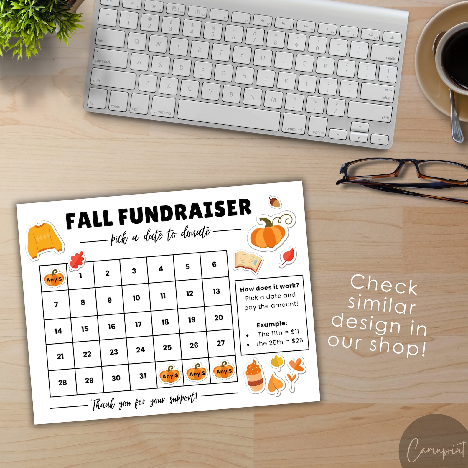Fall Fundraiser Pick a Date to Donate Calendar Fundraiser for School ...