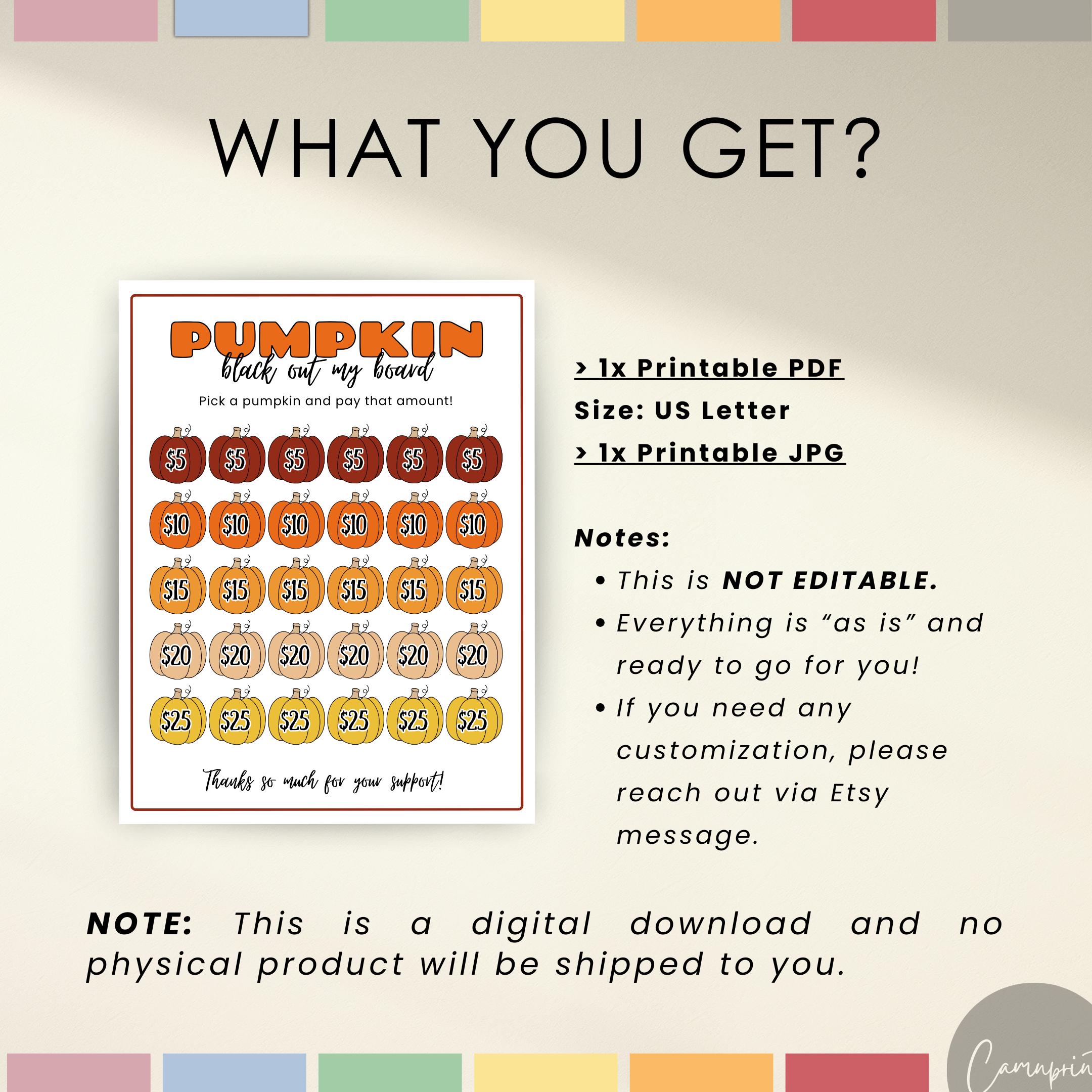 Fall Fundraiser Blackout Board, Halloween Fundraiser Printable Pumpkin ...