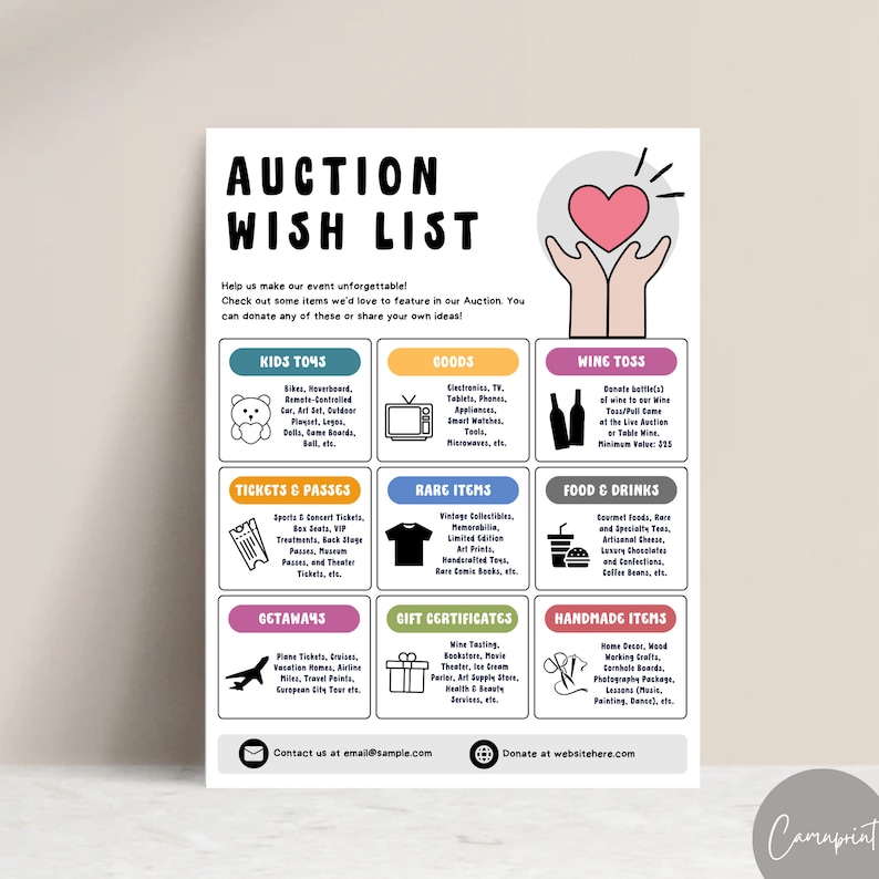 Auction Wish List for Silent Auction Live Auction Fundraiser Donation ...