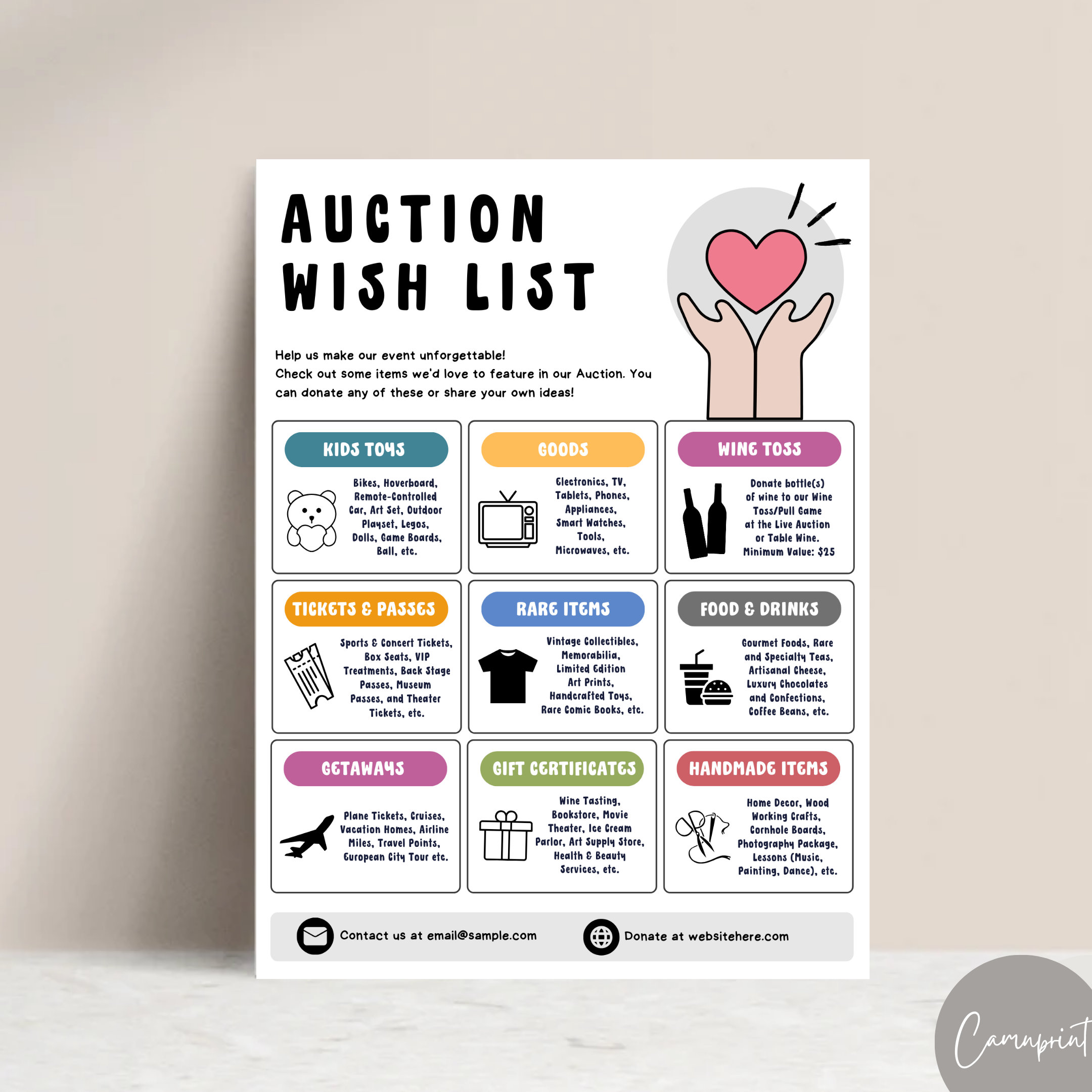 Auction Wish List for Silent Auction Live Auction Fundraiser Donation ...