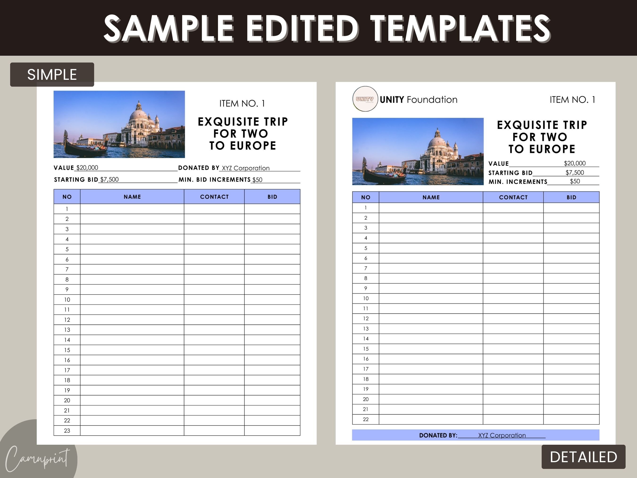 Editable Silent Auction Bid Sheet, Silent Auction Sign up Sheet ...