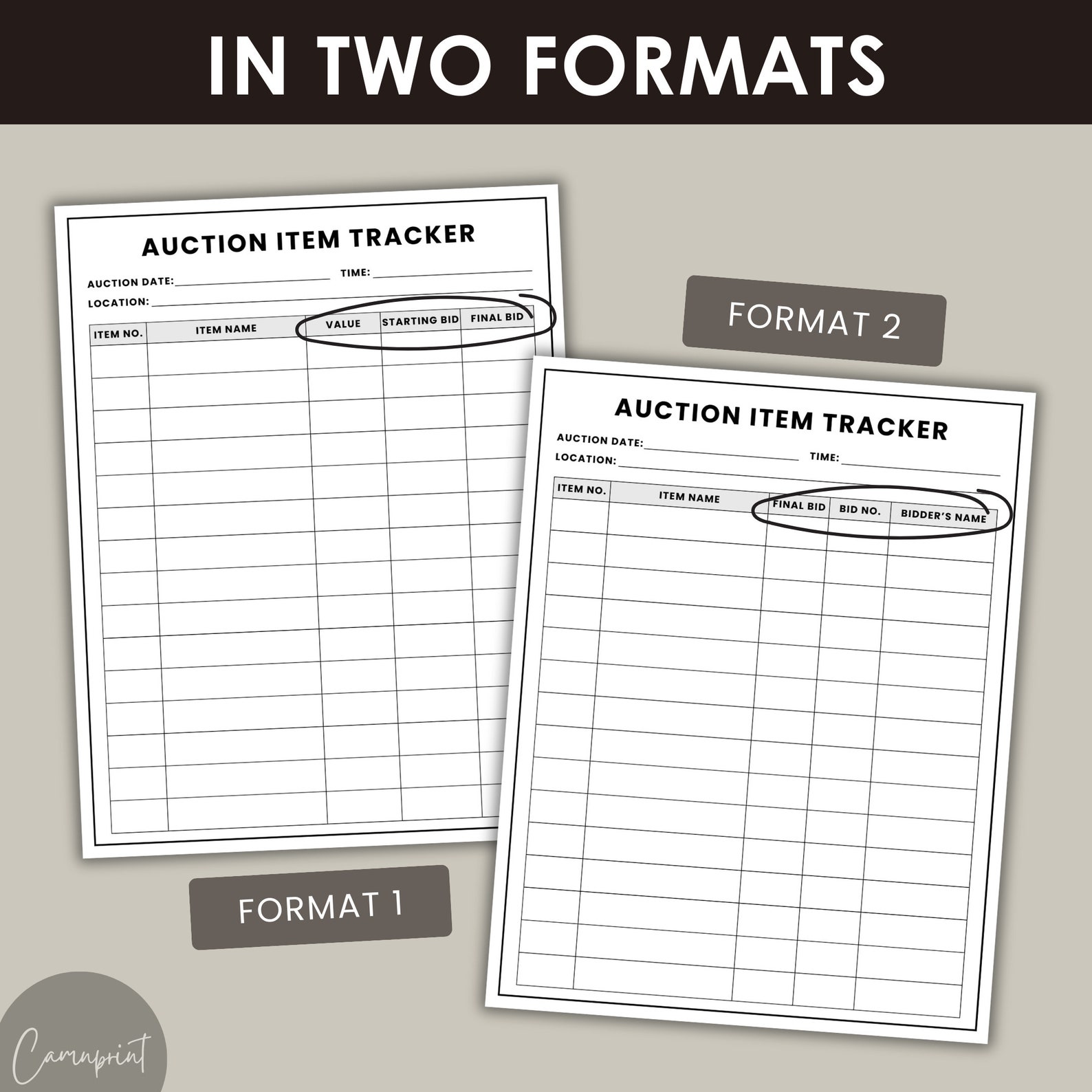 Auction Item Tracker Editable Auction Template for School Auction Live ...