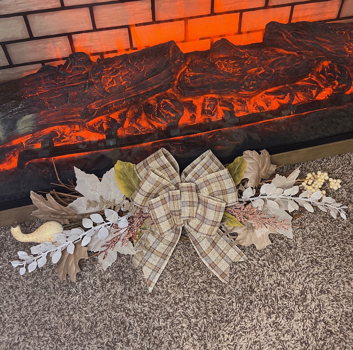 Fall Door Swag: Cream Maple Leaves, Plaid Burlap Bow - Etsy