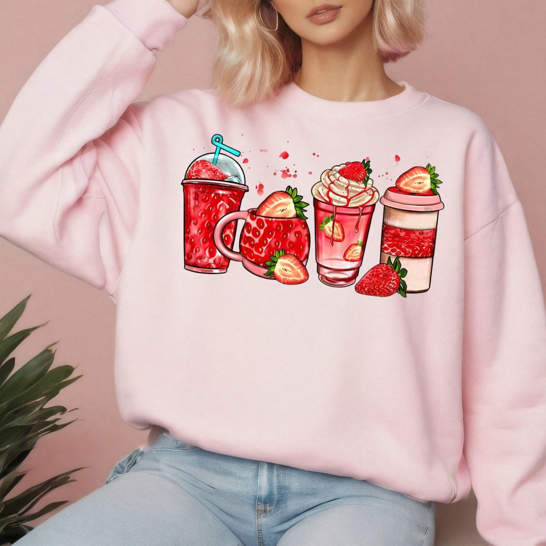 Strawberry Summer Fun Shirt Cute Drinks Cups Adult Sweatshirt All Sizes ...