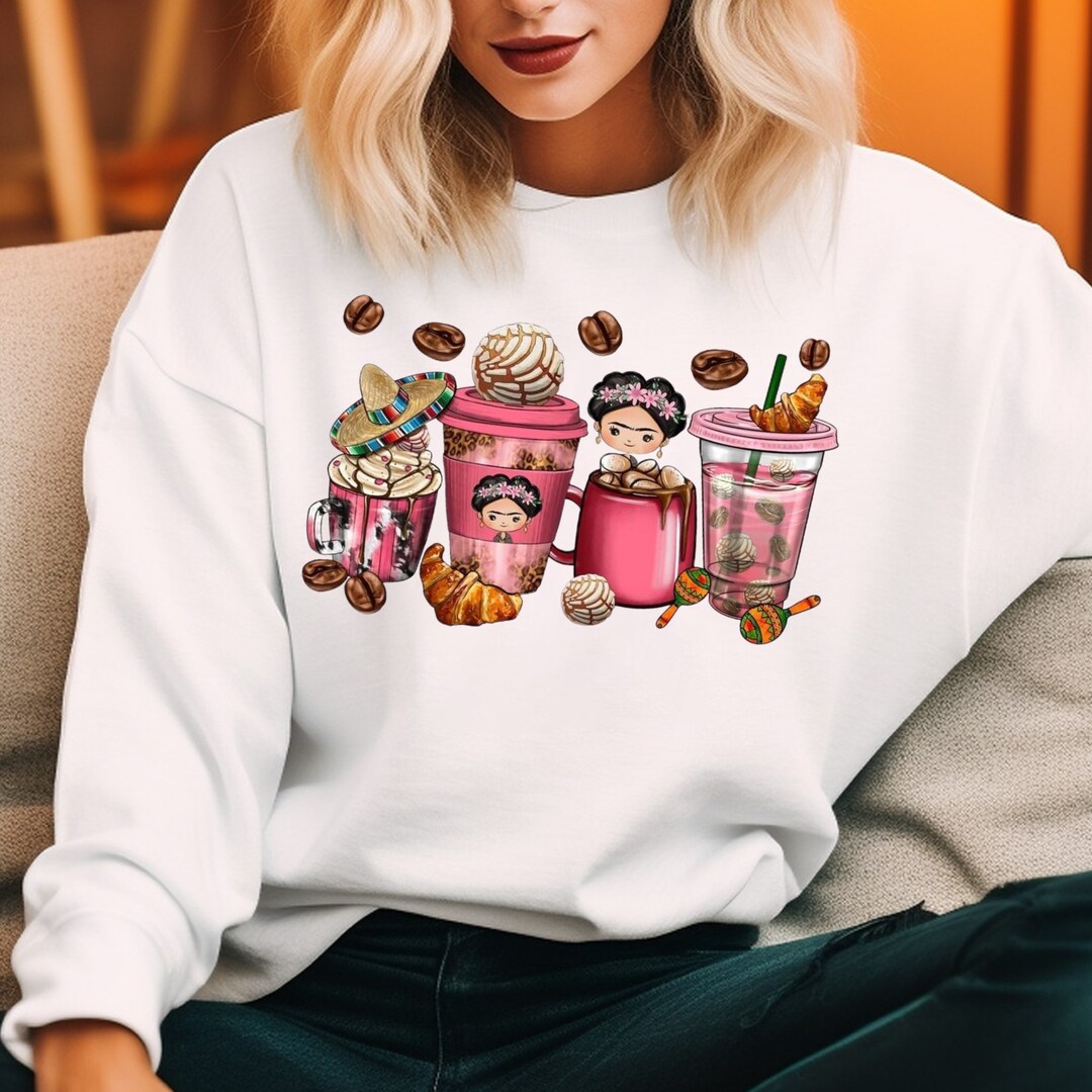 Frida Kahlo Shirt Cute Coffee Cups Adult Unisex Sweatshirt All Sizes ...