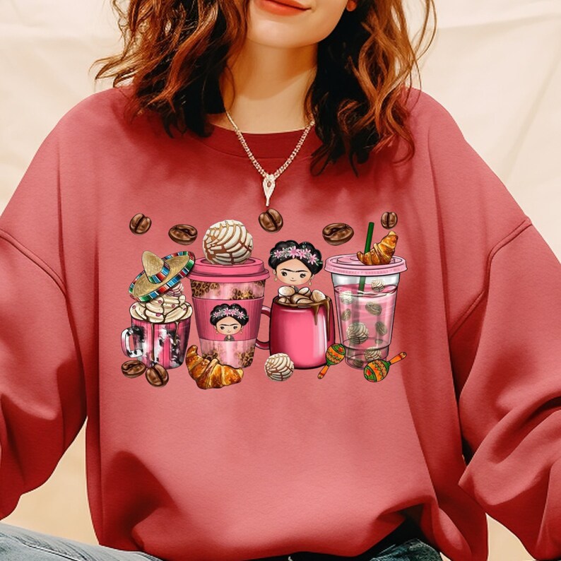 Frida Kahlo Shirt Cute Coffee Cups Adult Unisex Sweatshirt All Sizes ...