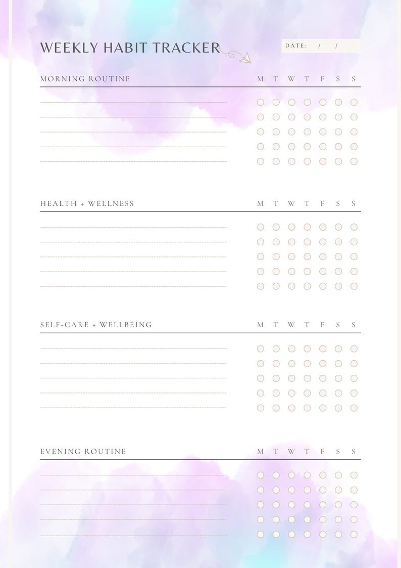 Weekly Habit Tracker Printable - Morning/evening Routine, Wellness/self ...