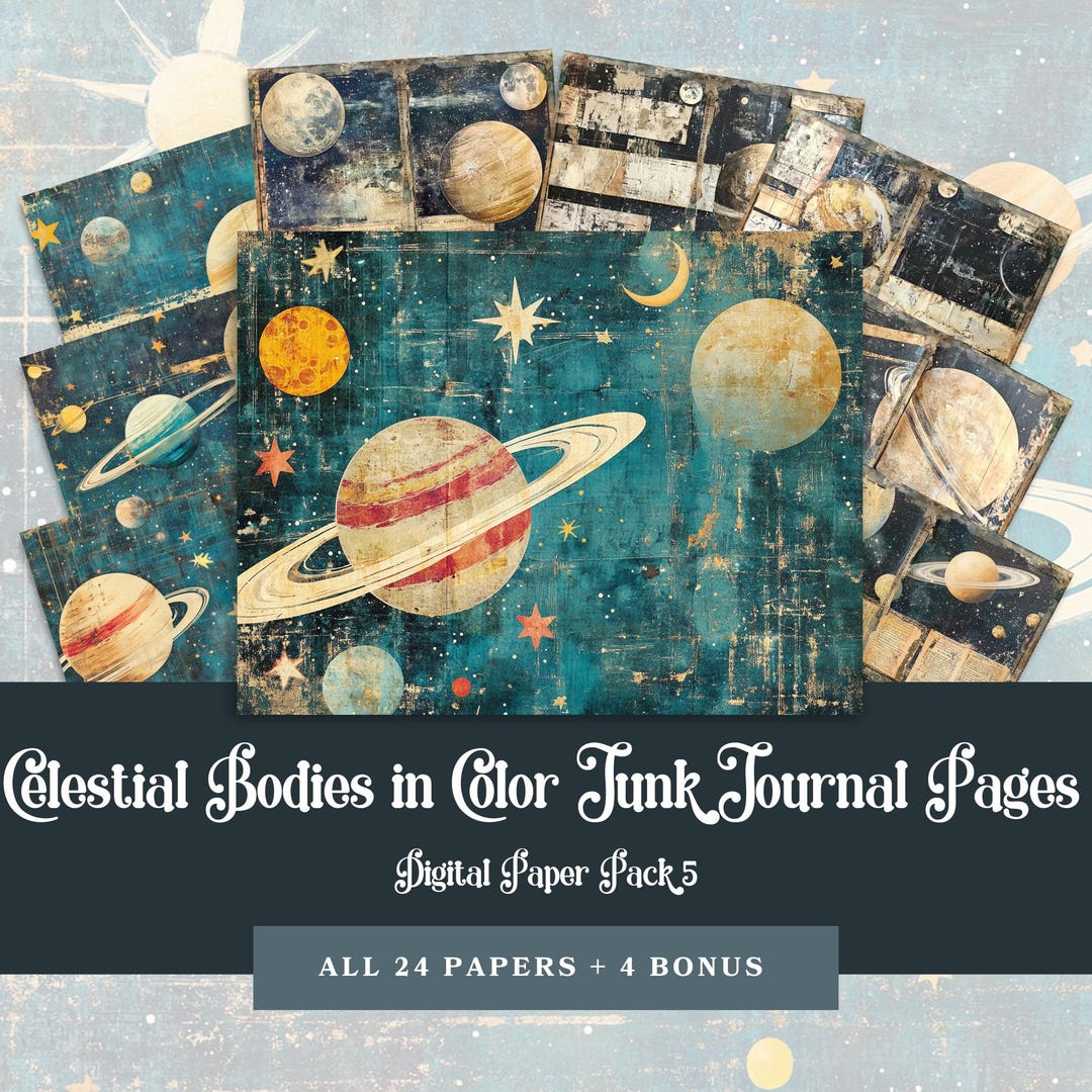 Celestial Bodies in Color | Space Themed Junk Journal Pages | 24 ...