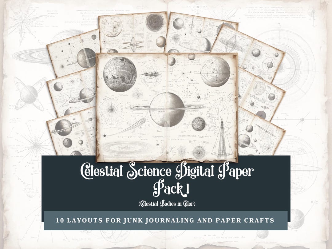 Space Junk Journal Pages: Celestial Science Digital Paper (11x8.5 ...