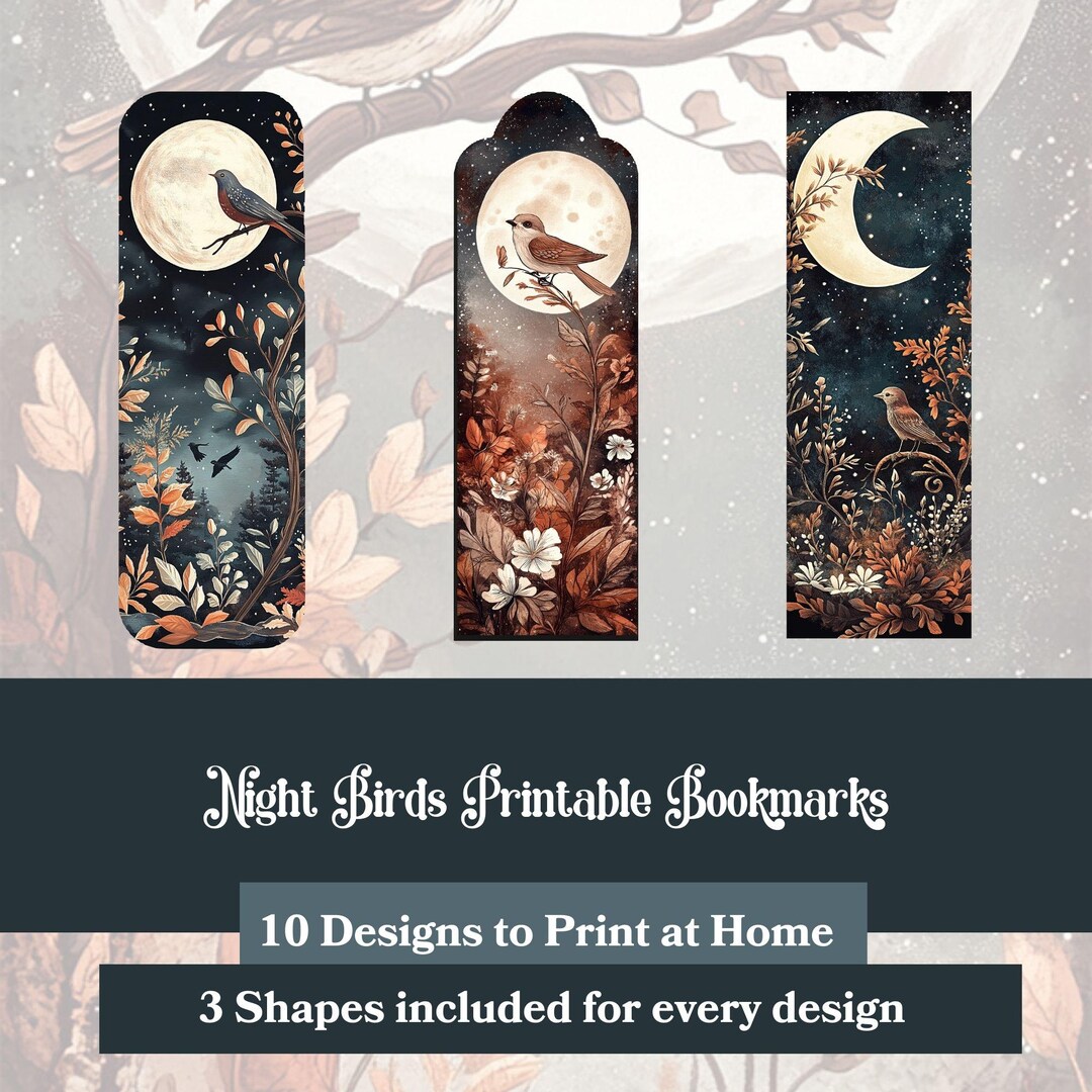 Printable Bookmarks - Night Birds - 10 Designs in 3 Shapes to Make at ...