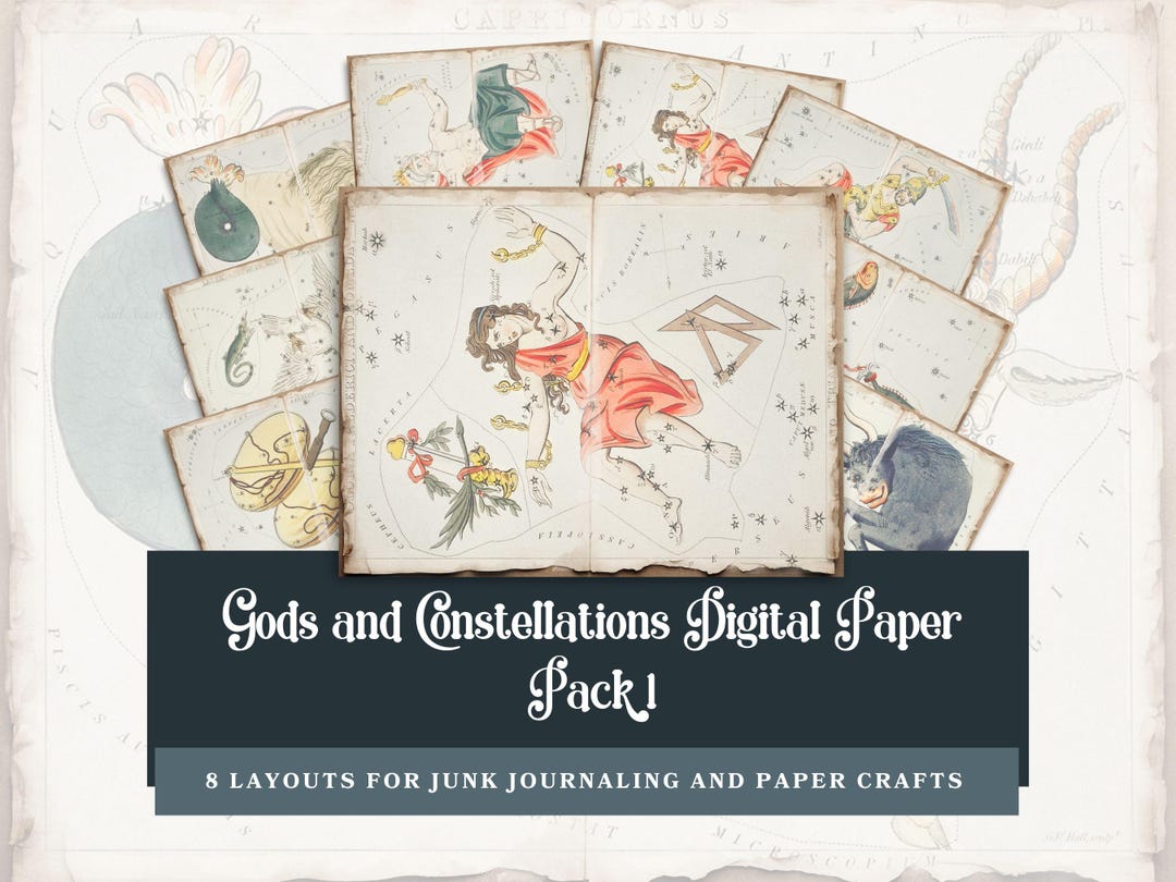 Space Themed Junk Journal Pages | Gods and Constellations 1 |celestial Bodies in Color | 8 ...