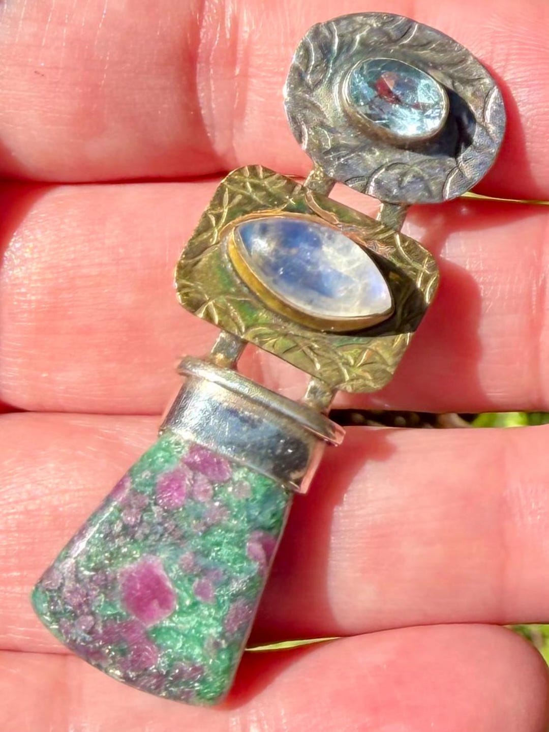 Ruby in Fuchsite, Rainbow Moonstone and Blue Topaz Pendant - Etsy
