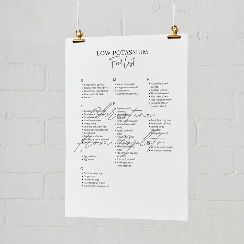 Potassium Food Lists Printable | Low & High Potassium Foods Chart for ...