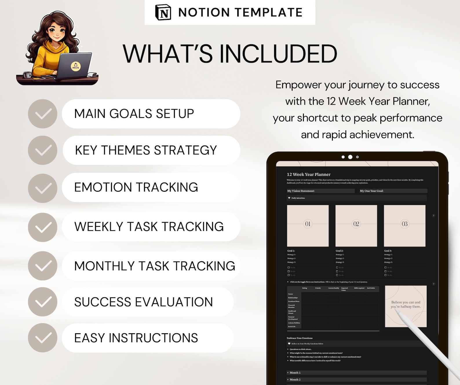 12 Week Year Planner Notion Template Notion Life Planner 90 Day 12 Week ...