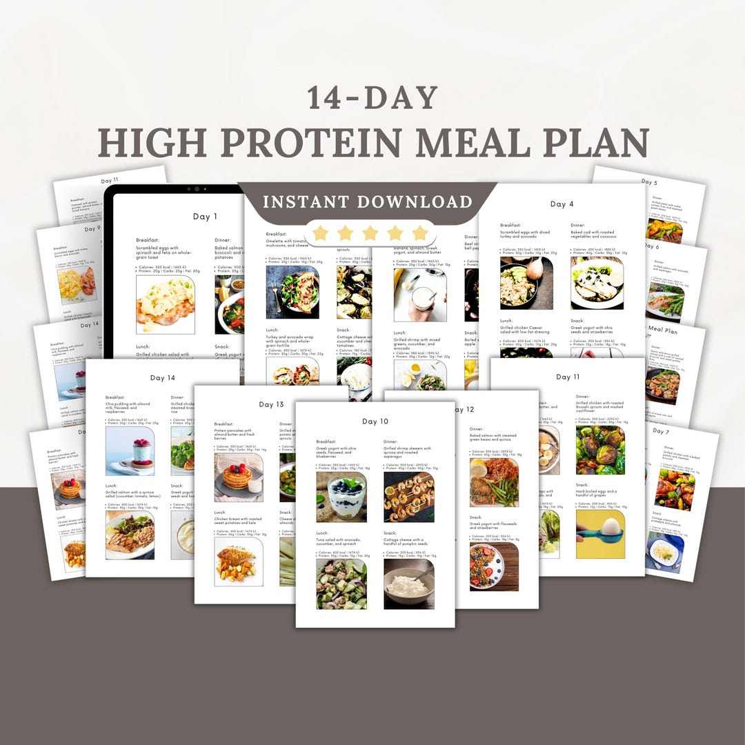 14-day High Protein Meal Plan: Recipes & Food List (PDF Download) - Etsy