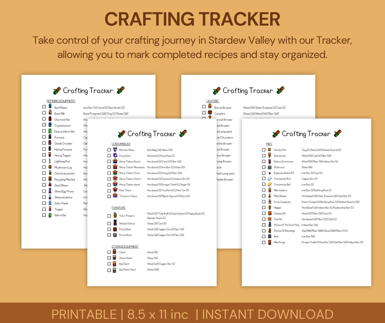 Stardew Valley Crafting Tracker Printable PDF - Keep Your Crafting ...