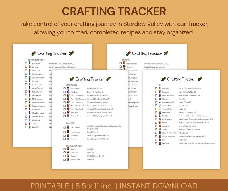 Stardew Valley Crafting Tracker Printable PDF - Keep Your Crafting ...