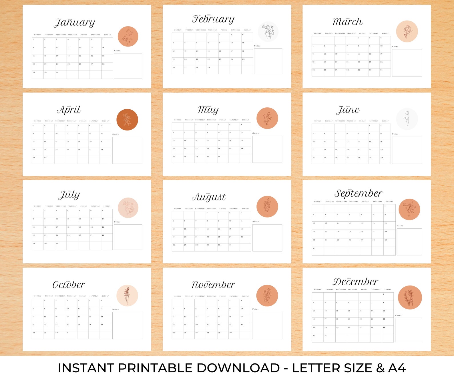 2024 Calendar, Digital Elegant Calendar, Printable PDF: Organize Your ...