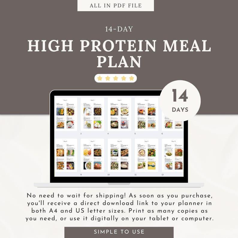 14-day High Protein Meal Plan: Recipes & Food List (PDF Download) - Etsy