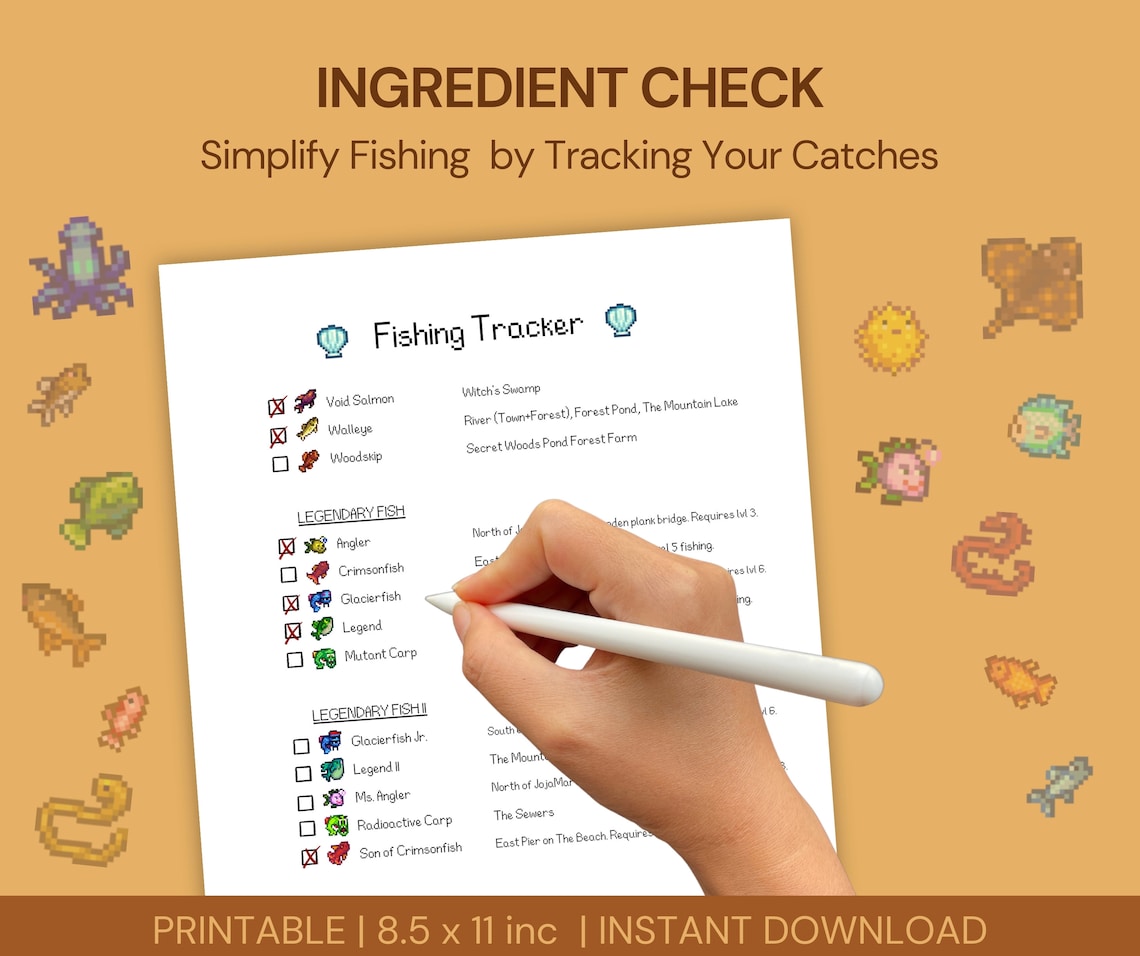 Stardew Valley Fishing Tracker Printable: Fish Checklist (PDF Download ...