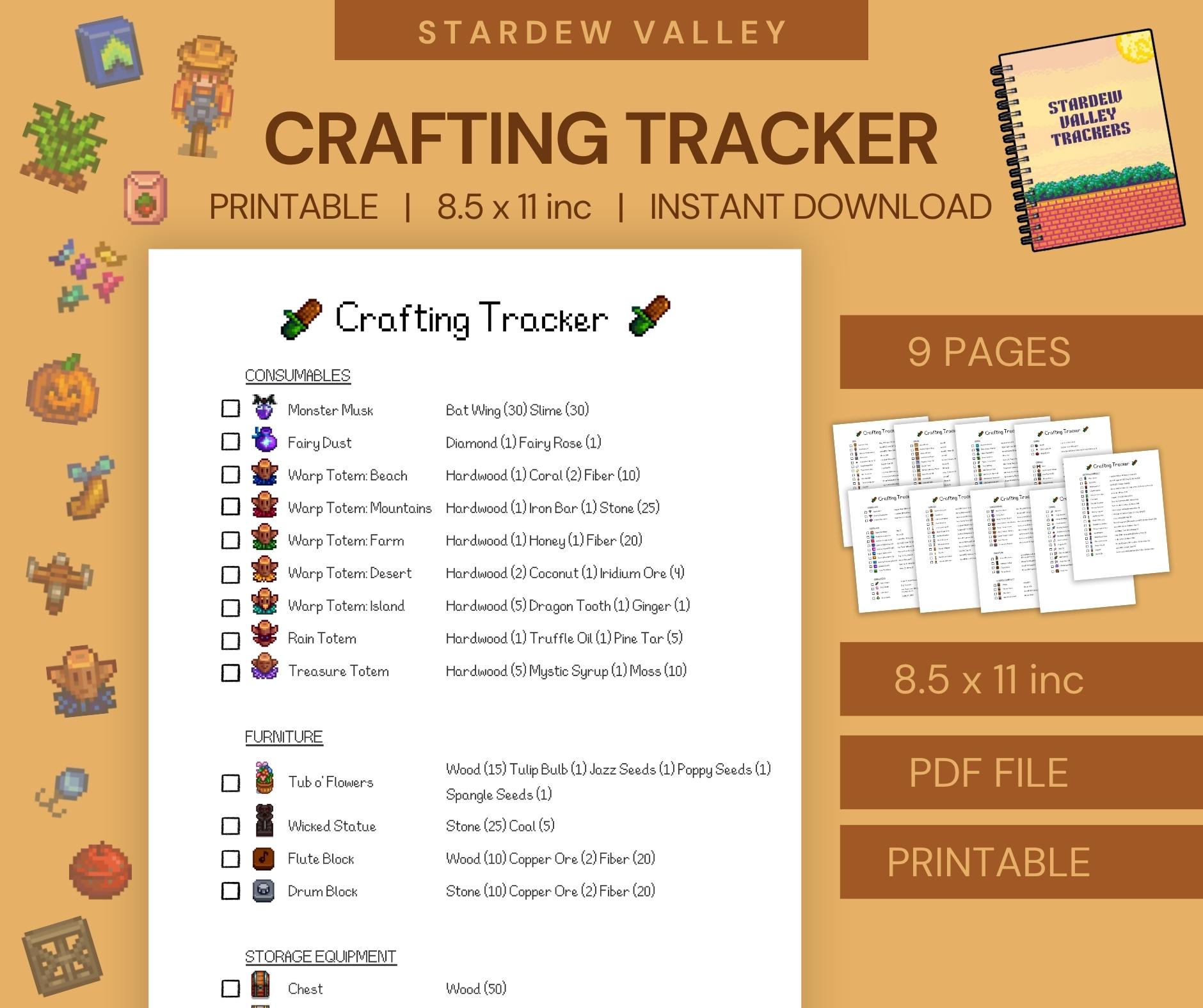 Stardew Valley Tracker Bundle: Crafting, Fishing, Villagers (printable ...