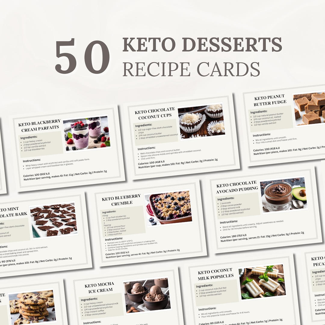 50 Keto Desserts Recipe Cards Low Carb Sugar Free Recipes No Sugar ...