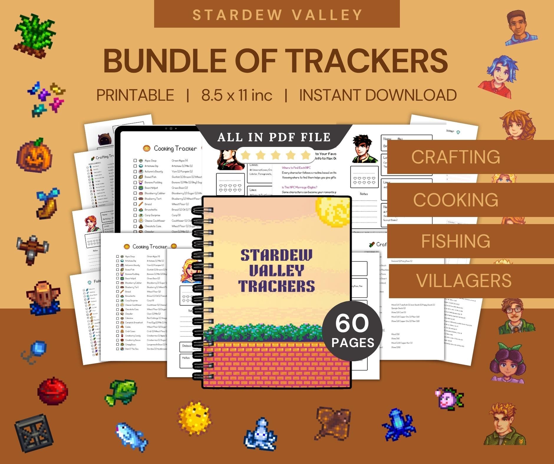 Stardew Valley Tracker Bundle: Crafting, Fishing, Villagers (printable ...