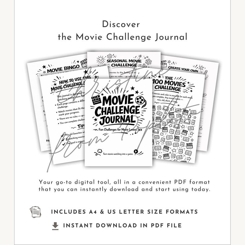 Movie Challenge Journal | 100 Films, Bingo Tracker (PDF Printable) - Etsy