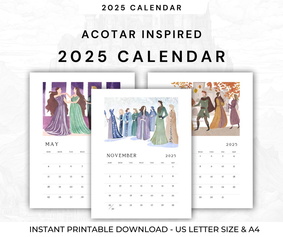 2025 ACOTAR Inspired Calendar Instant Download US Letter & A4 Sizes ...