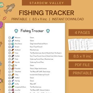 Stardew Valley Fishing Tracker Printable: Fish Checklist (PDF Download ...