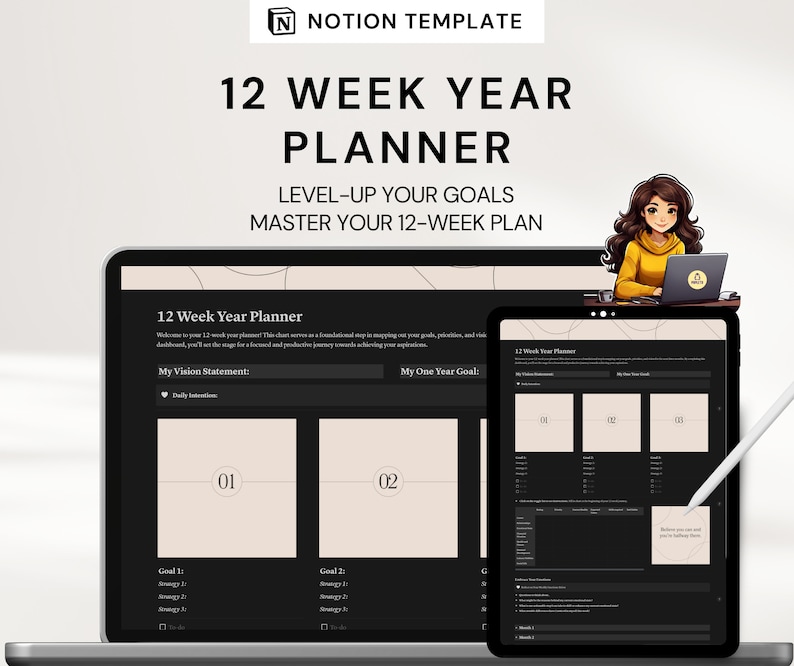 12 Week Year Planner Notion Template Notion Life Planner 90 Day 12 Week ...