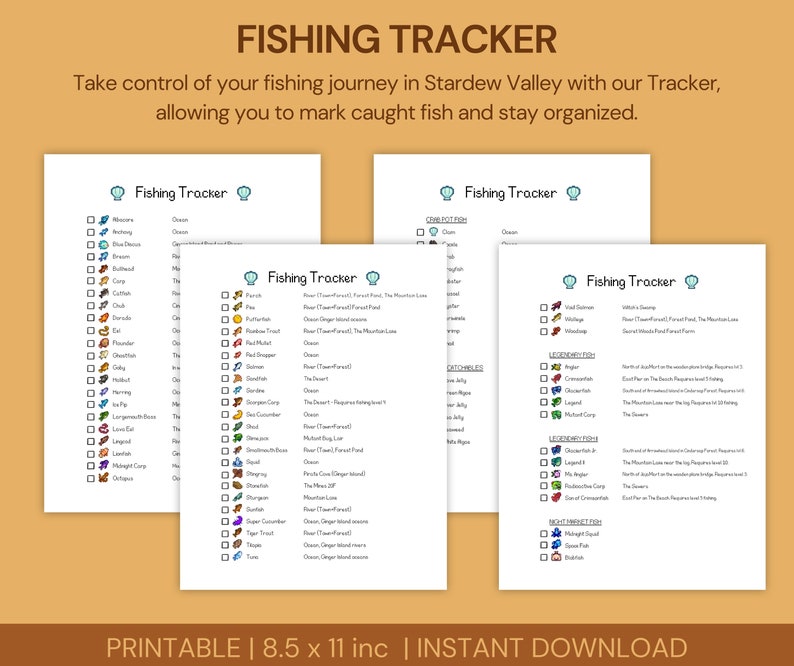 Stardew Valley Fishing Tracker Printable: Fish Checklist (PDF Download ...