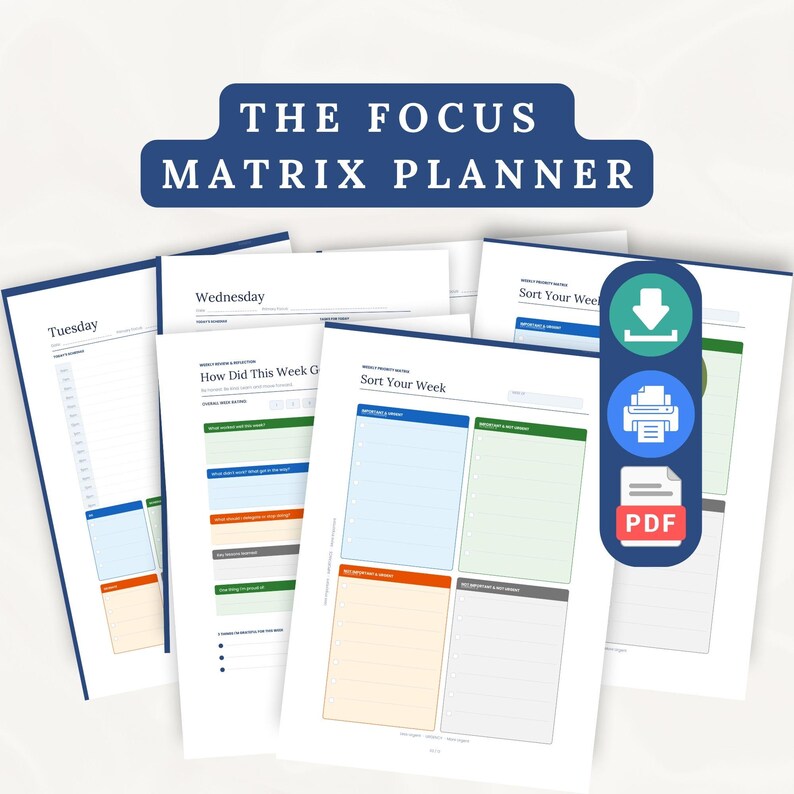 Eisenhower Matrix Weekly Planner, Priority Focus Workbook (digital ...
