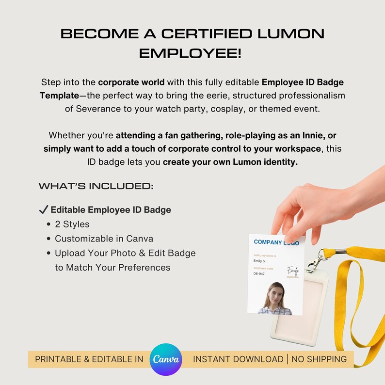 Severance Employee ID Badge Template: Editable Canva Cosplay (digital ...