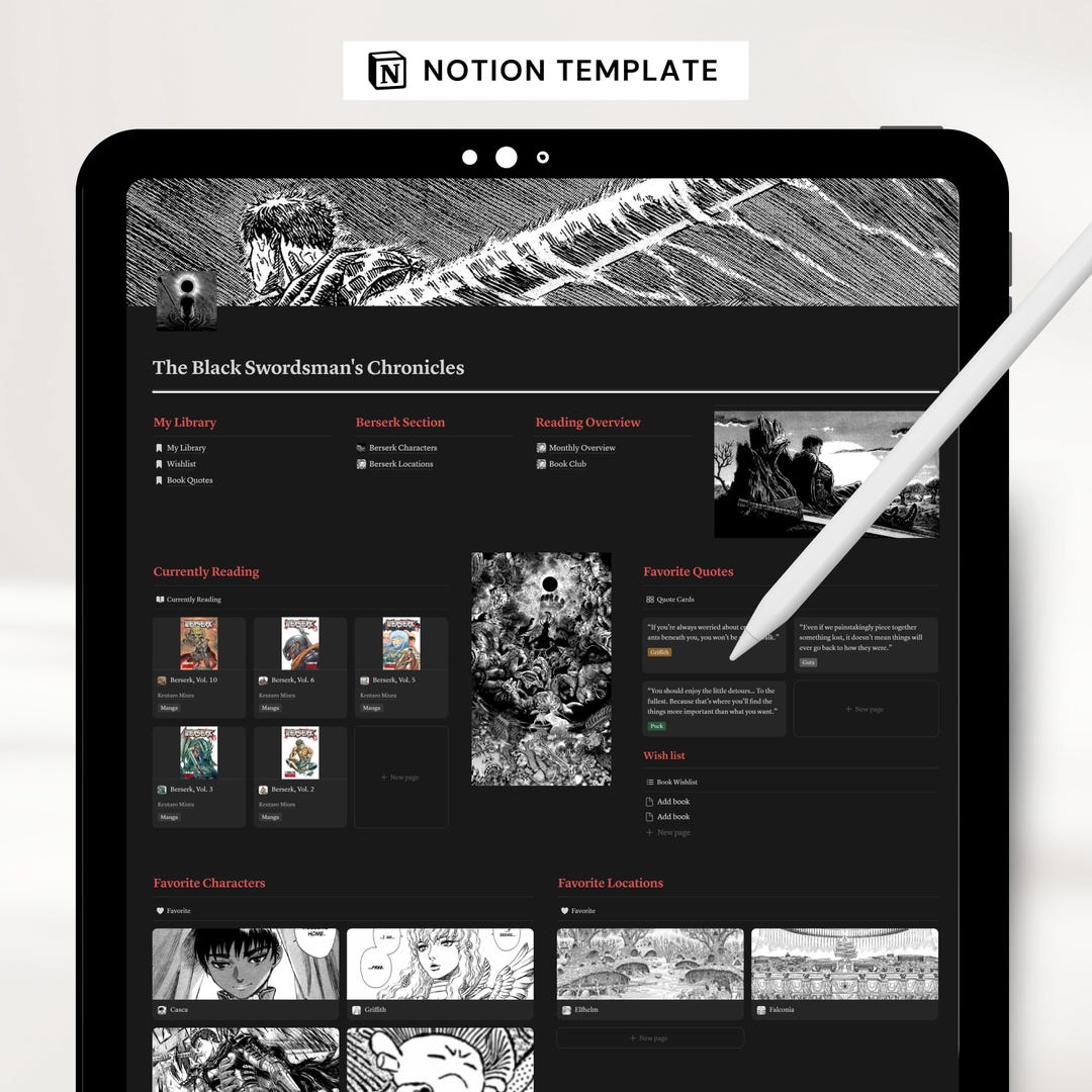 Berserk Reading Journal | Berserk Notion Template | Anime & Manga ...